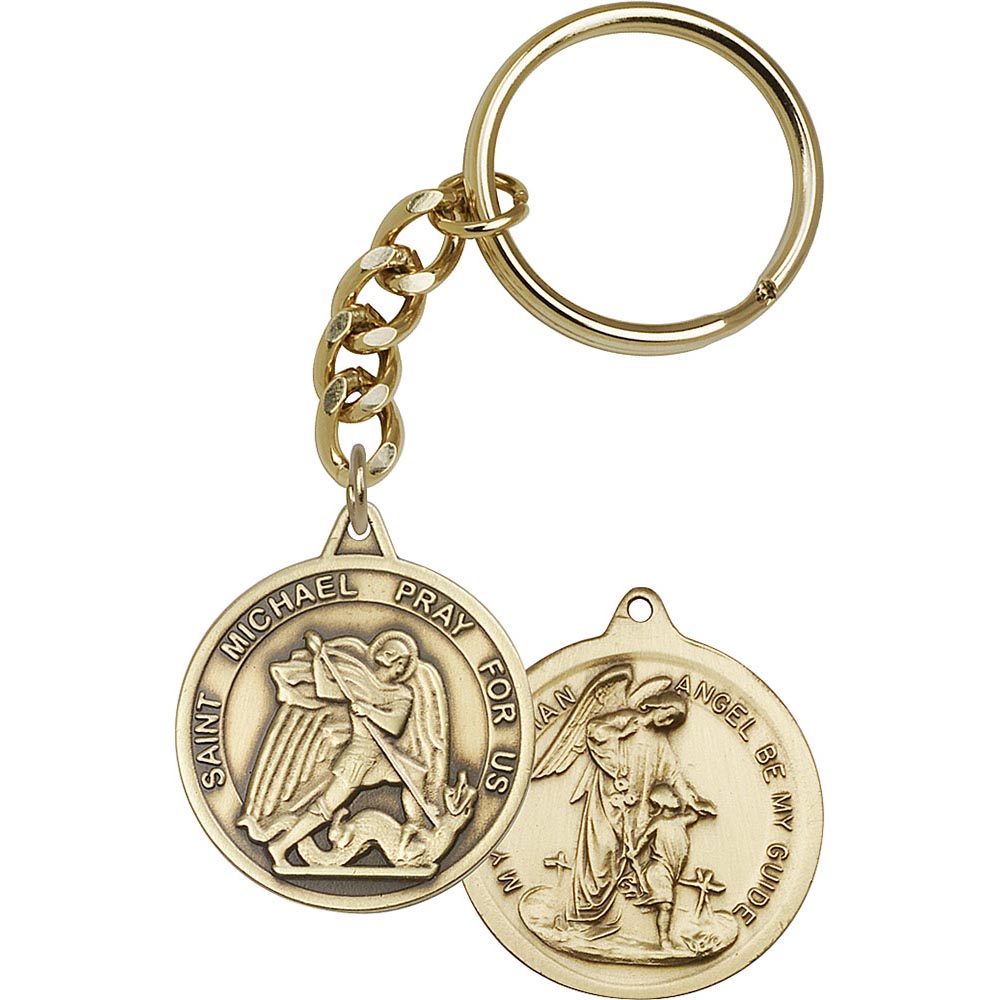 Antique Gold St. Michael the Archangel Keychain - 0201 – Crosses & Medals