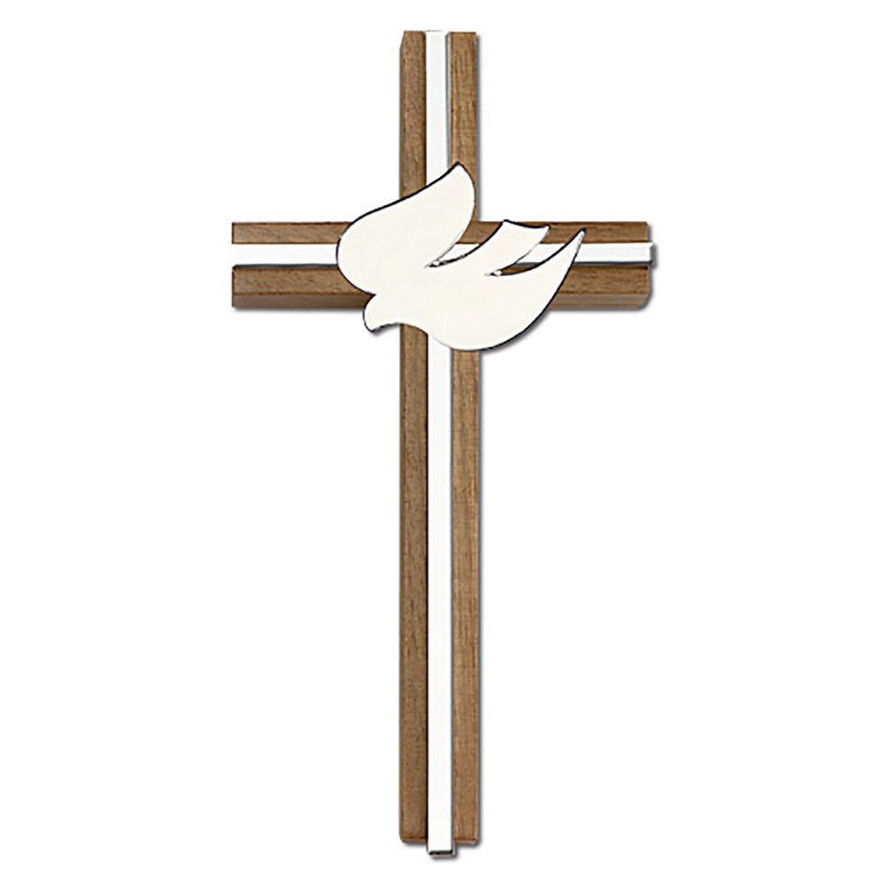 6 inch White Enameled Holy Spirit Cross, Walnut w/ Antique Gold inlay ...