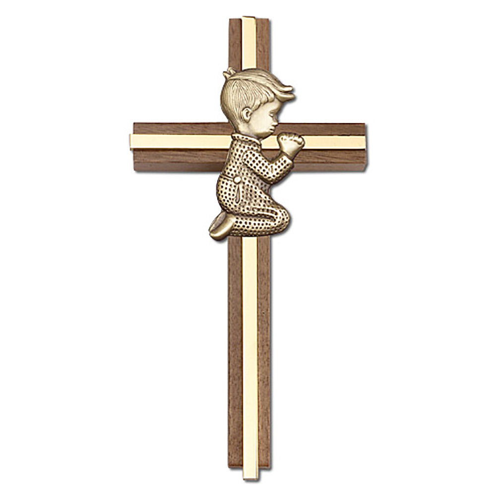 6 inch Praying Boy Cross, Walnut w/ Antique Gold inlay - 5065G/G ...