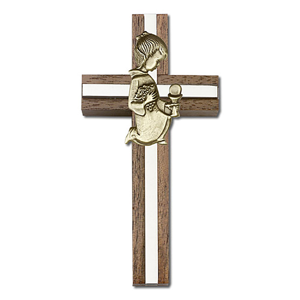 4 inch Communion Girl Cross, Walnut w/ Antique Gold inlay - 5433G/S ...