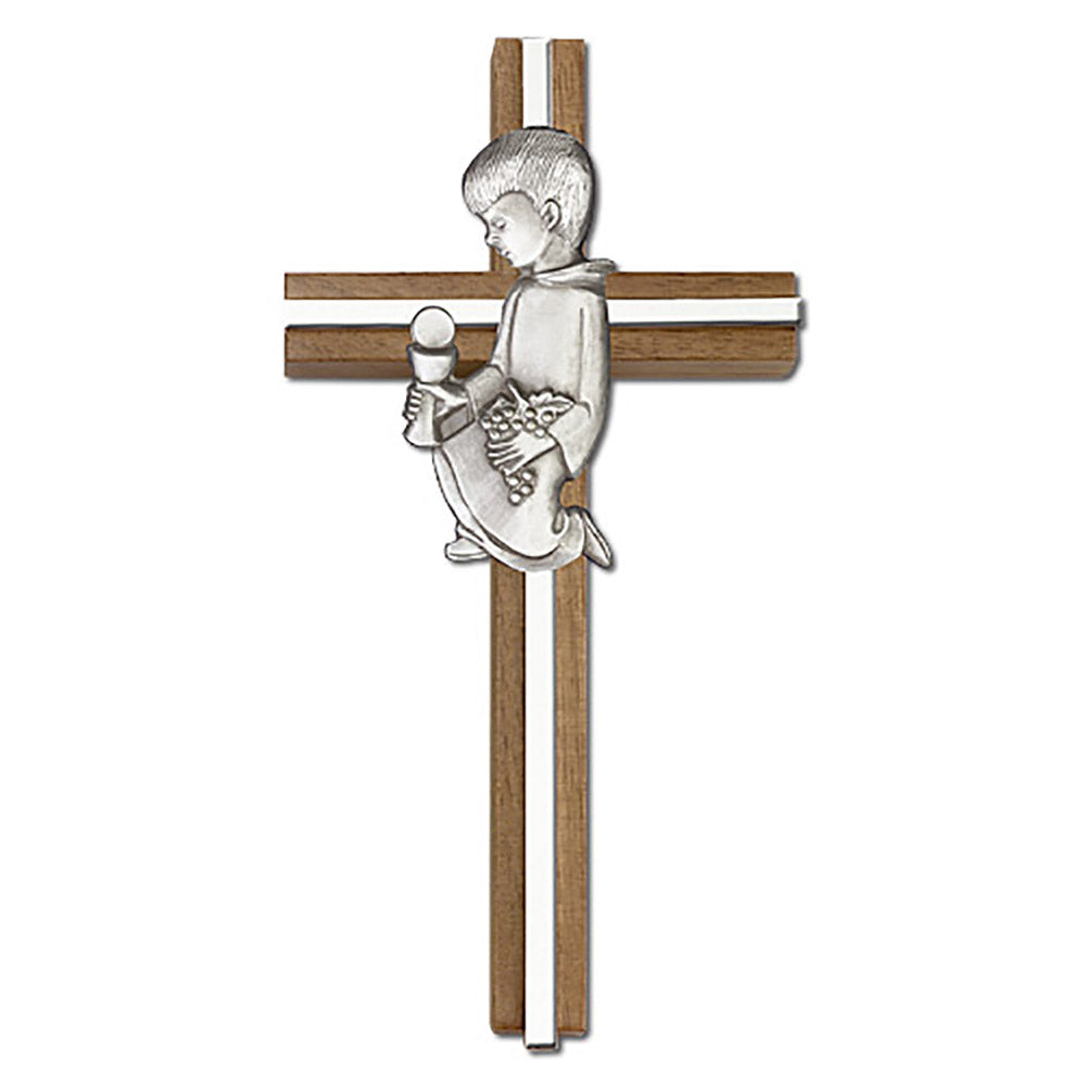 6 inch Communion Boy Cross, Walnut w/ Antique Silver inlay - 5620S/S ...