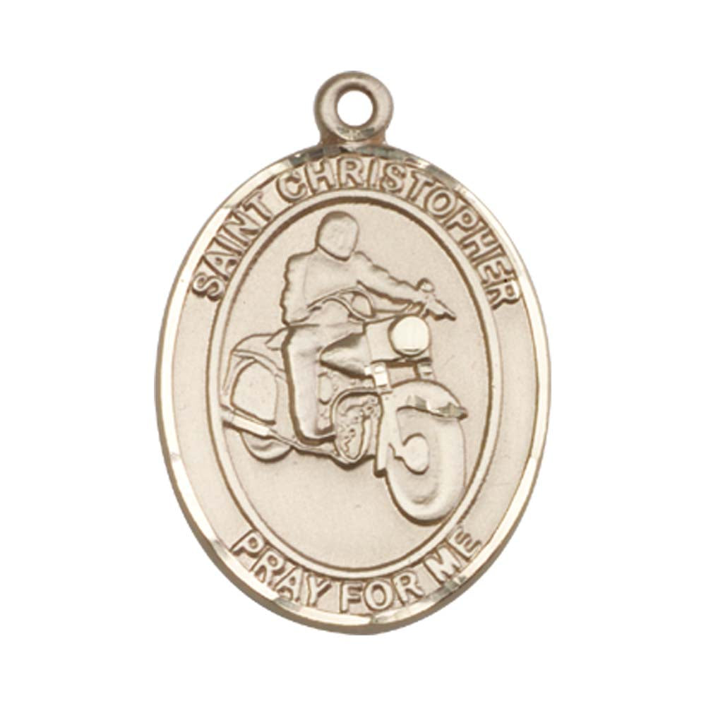 14kt Gold St. Christopher Medal - Large Motorcycle – Crosses & Medals