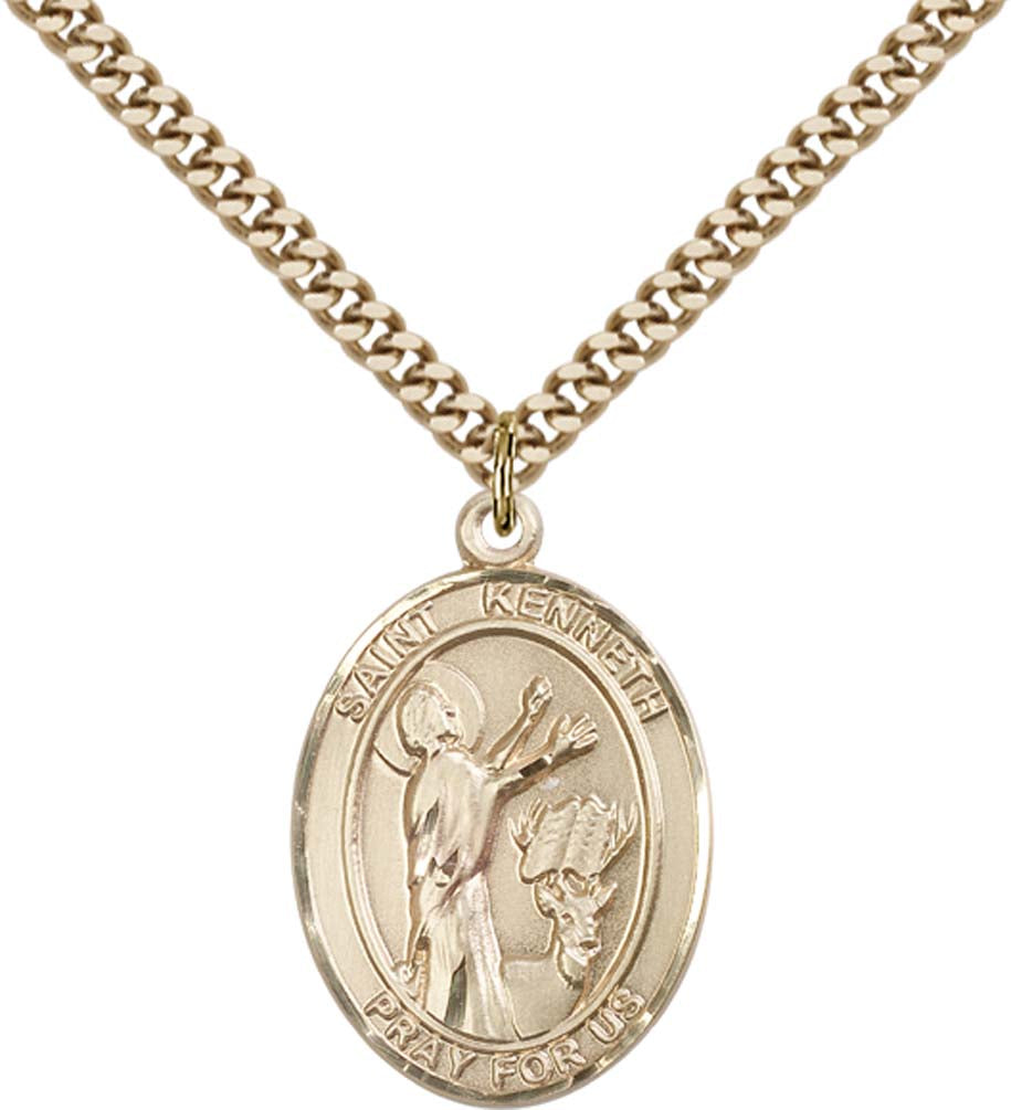 14kt Gold Filled St. Kenneth Pendant with 24 inch Gold Plate Heavy Cur ...