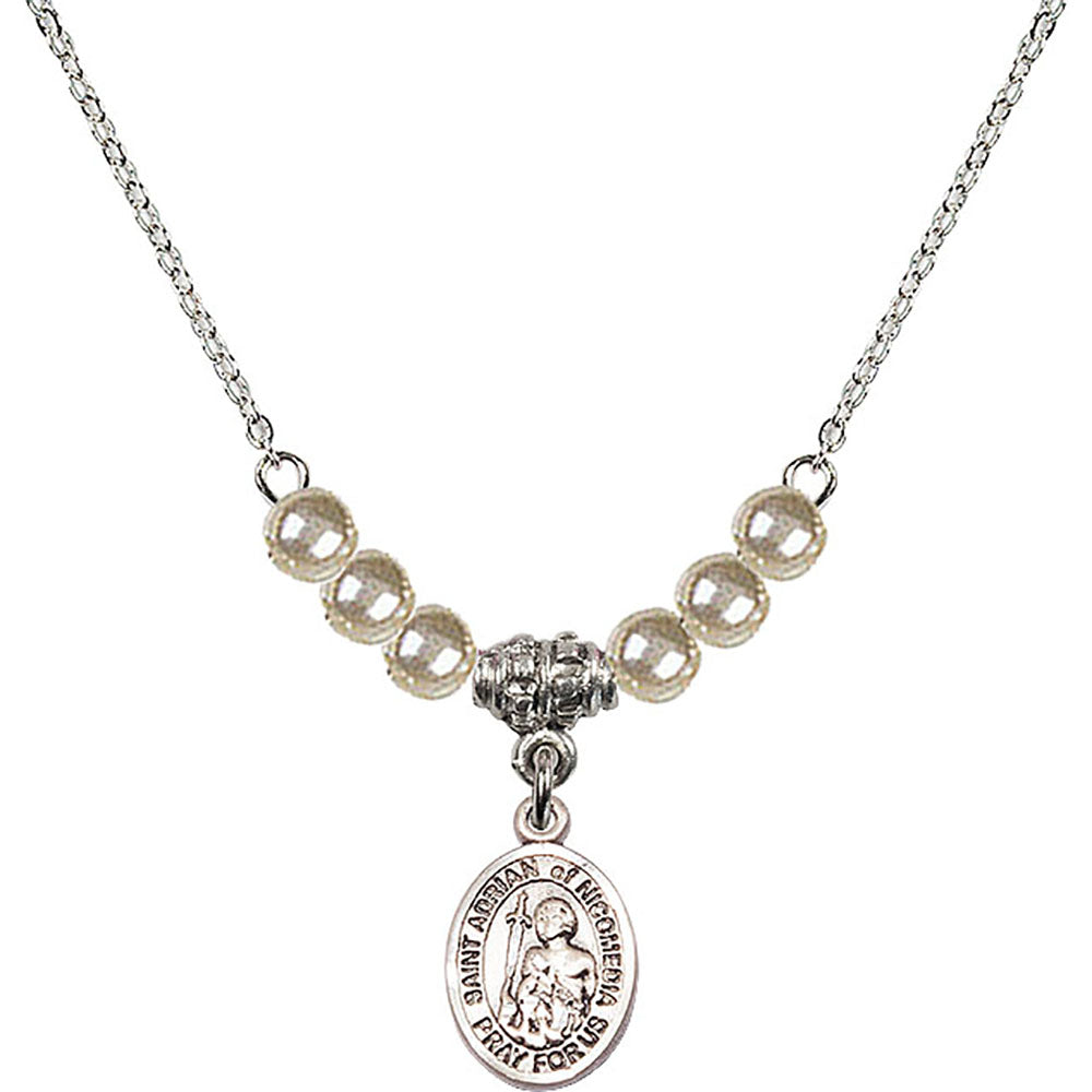 Sterling Silver Saint Adrian of Nicomedia Birthstone Necklace with Fau ...