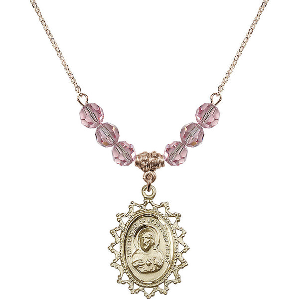 14kt Gold Filled Scapular Birthstone Necklace with Light Rose Beads ...